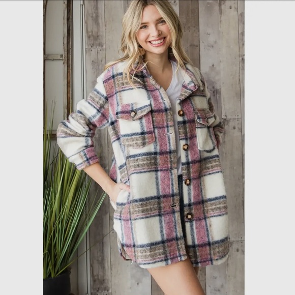 Jackets & Coats | Newnwt Thick White Plaid Brushed Shacket Various ...